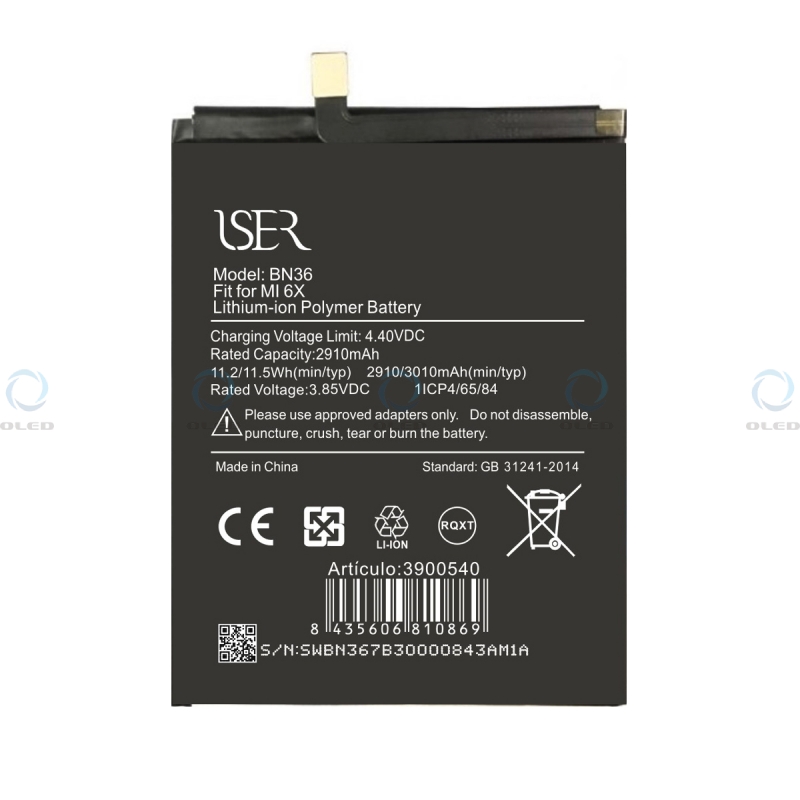 ISER BATERÍA BN36 PARA XIAOMI MI A2/MI 6X 2900/3000MAH